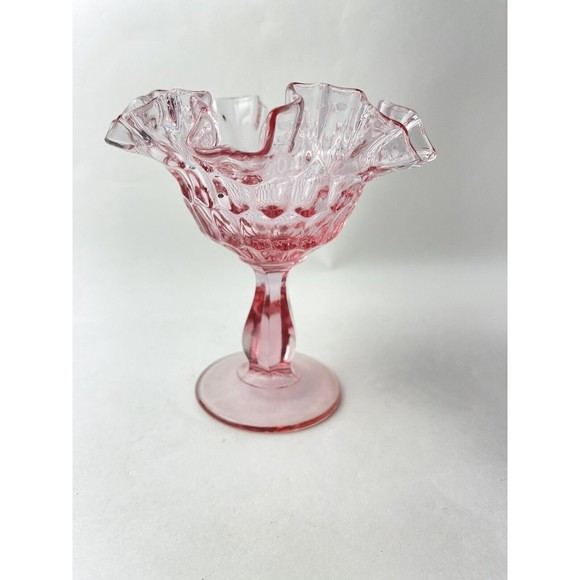 Fenton | Accents | Vtg Fenton Pink Colonial Compote Thumbprint Pedestal ...